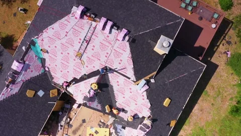 Aerial view construction workers remove ... | Stock Video | Pond5