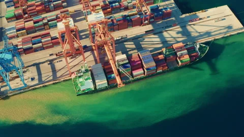 Aerial view of containers loading and un... | Stock Video | Pond5