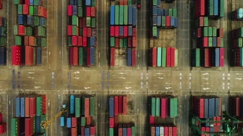 Aerial view of containers in a logistic ... | Stock Video | Pond5