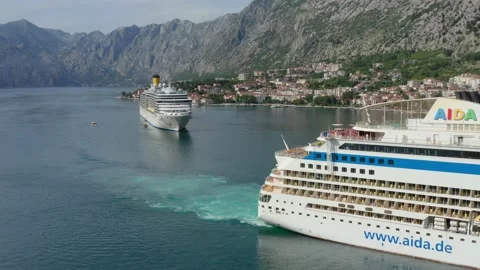 aerial view Cruise ship aida blu goes in... | Stock Video | Pond5