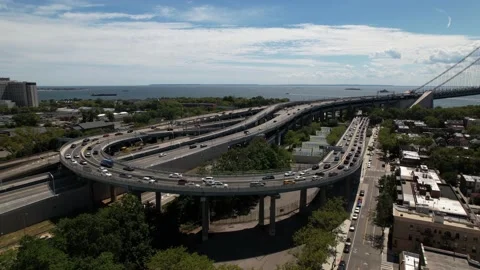 An aerial view of the curved ramps of th... | Stock Video | Pond5