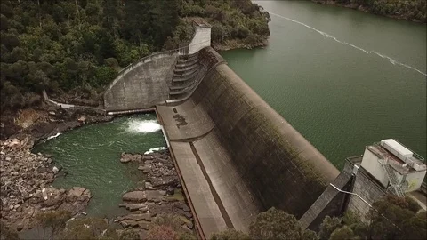 Aerial view of a dam wall used for hydro... | Stock Video | Pond5