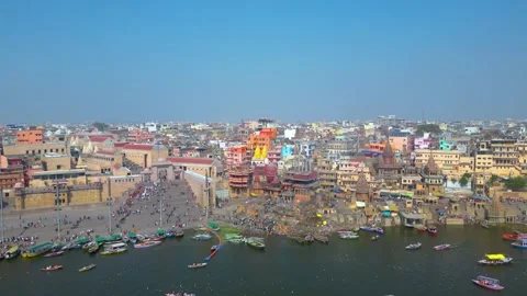 AERIAL view of Dashashwamedh Ghat, Kashi... | Stock Video | Pond5