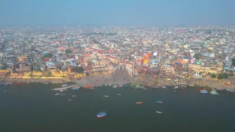 AERIAL view of Dashashwamedh Ghat, Kashi... | Stock Video | Pond5