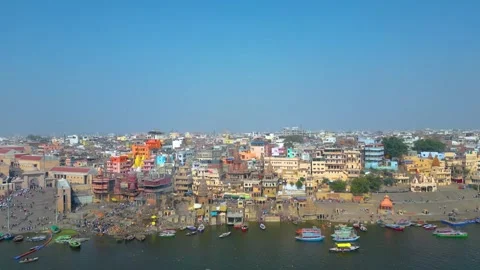 AERIAL view of Dashashwamedh Ghat, Kashi... | Stock Video | Pond5