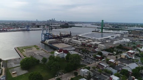 Aerial View of Delaware Riverfront Commu... | Stock Video | Pond5