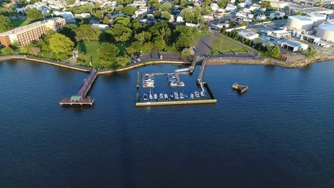 Aerial View of Delaware Riverfront Commu... | Stock Video | Pond5