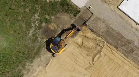 Aerial view of a digger tracked excavat... | Stock Video | Pond5