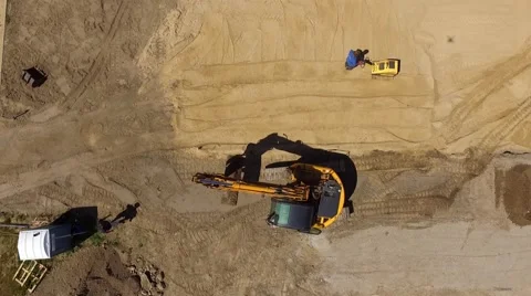 Aerial view of a digger tracked excavat... | Stock Video | Pond5