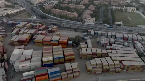 Aerial View Of Dirty Dusty Stacked Cargo... | Stock Video | Pond5