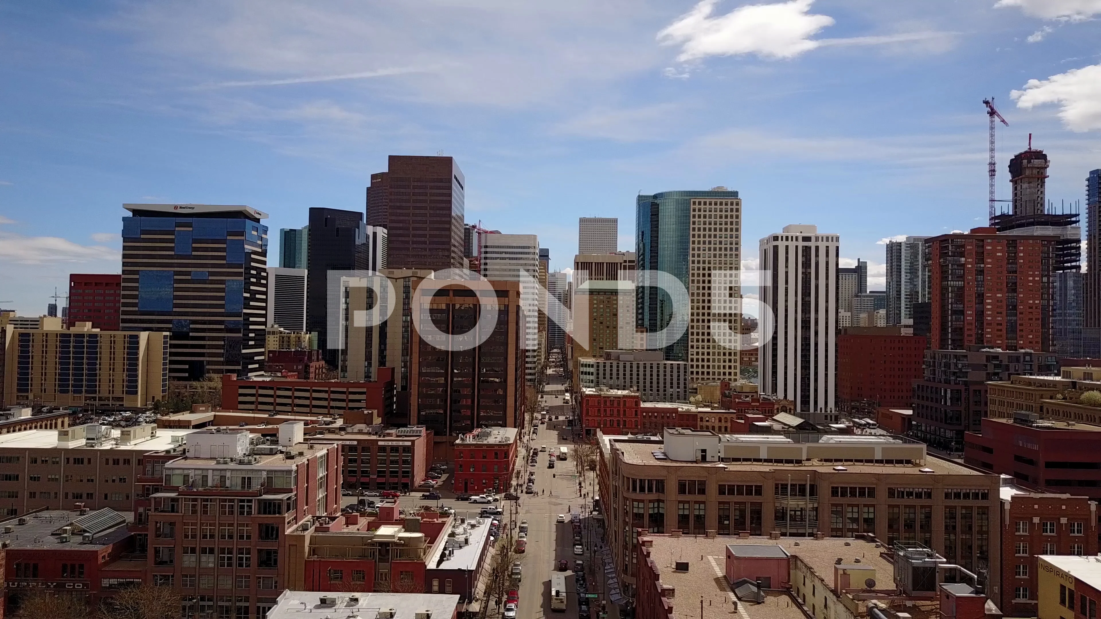 Aerial Downtown Denver Colorado Aerial View Of Sunset, Buildings And