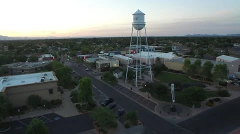 Aerial View of Downtown Gilbert Water To... | Stock Video | Pond5