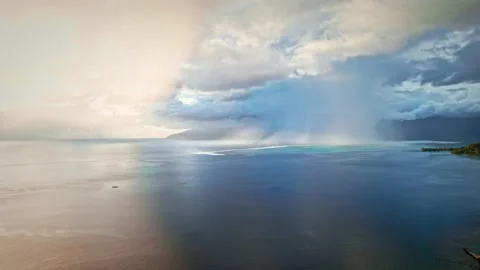 Aerial view of dramatic sunset rain, sun... | Stock Video | Pond5