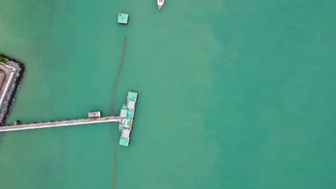 Aerial view from drone of the wharf and ... | Stock Video | Pond5