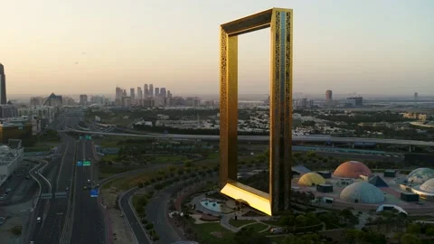 Aerial view of Dubai frame landmark duri... | Stock Video | Pond5