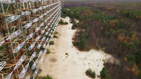 Aerial view of Duga radar system in aban... | Stock Video | Pond5
