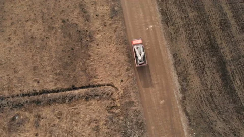 An aerial view of a dump truck truck car... | Stock Video | Pond5