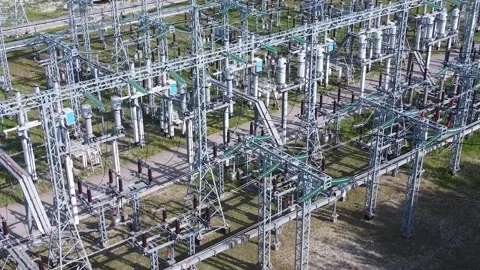Aerial view of electric power city subst... | Stock Video | Pond5