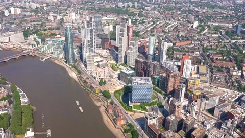 Aerial view of Embassy Gardens, Nine Elm... | Stock Video | Pond5