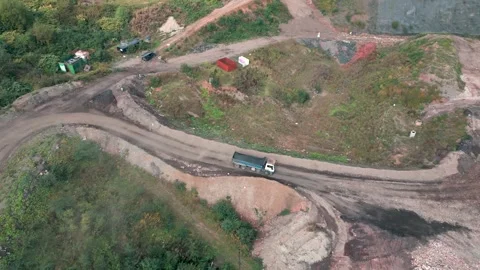Aerial view of an empty dump truck arriv... | Stock Video | Pond5