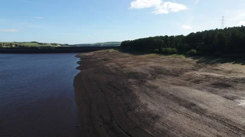 Aerial view of an empty reservoir during... | Stock Video | Pond5