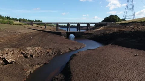 Aerial view of an empty reservoir during... | Stock Video | Pond5