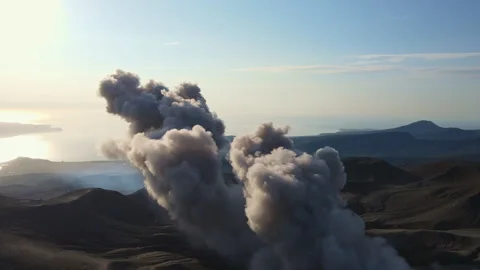 Aerial view of the eruption of ash cloud... | Stock Video | Pond5