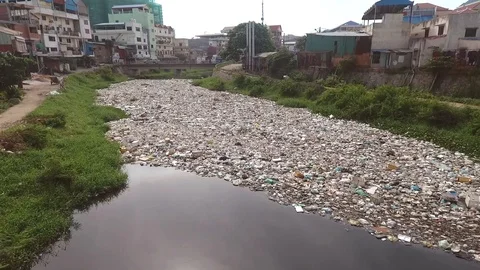 Aerial view of an extremely polluted riv... | Stock Video | Pond5