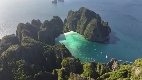 Aerial view of famous The Beach, Maya Ba... | Stock Video | Pond5