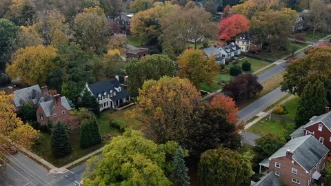 Aerial view of fancy neighborhood with t... | Stock Video | Pond5