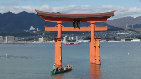 Aerial View of the Floating Torii Gate o... | Stock Video | Pond5