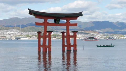 Aerial View of the Floating Torii Gate o... | Stock Video | Pond5
