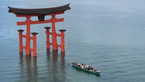Aerial View of the Floating Torii Gate o... | Stock Video | Pond5