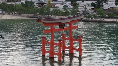 Aerial View of the Floating Torii Gate o... | Stock Video | Pond5
