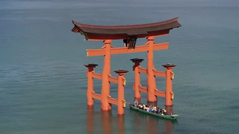 Aerial View of the Floating Torii Gate o... | Stock Video | Pond5