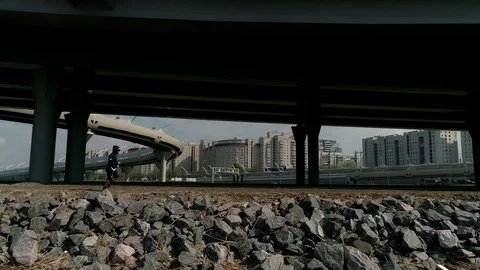 Aerial view follow of the man running at... | Stock Video | Pond5
