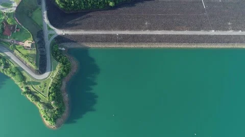 Aerial view footage top down Water dam a... | Stock Video | Pond5
