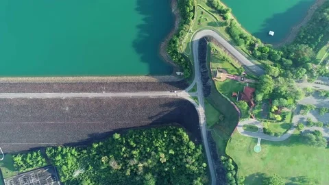 Aerial view footage top down Water dam a... | Stock Video | Pond5