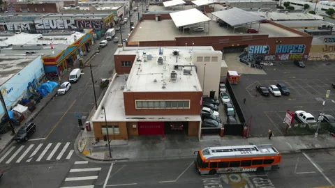 Aerial view in front of the LAFD Fire St... | Stock Video | Pond5
