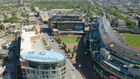 Aerial View of Gallagher Way at Wrigley ... | Stock Video | Pond5