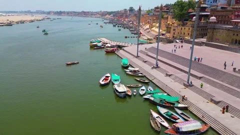 AERIAL view of Ganga river and Ghats in ... | Stock Video | Pond5