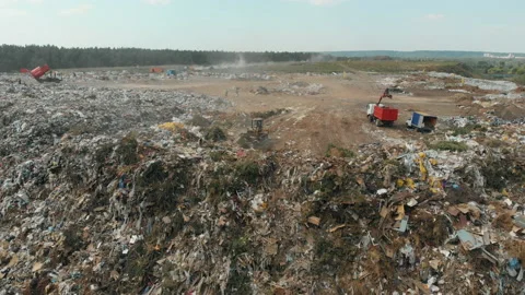 Aerial view at garbage dump, tractor and... | Stock Video | Pond5