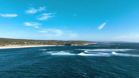 Aerial view of Gnarabup beach with kite ... | Stock Video | Pond5