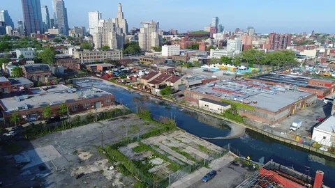Aerial View of Gowanus Canal and Downtow... | Stock Video | Pond5