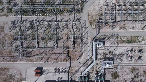 Aerial view of the grid of high voltage ... | Stock Video | Pond5
