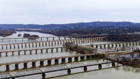 Aerial view of Harrisburg's bridges acro... | Stock Video | Pond5