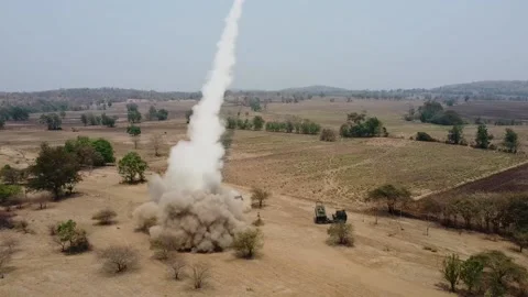 Aerial view of High Mobility Artillery R... | Stock Video | Pond5