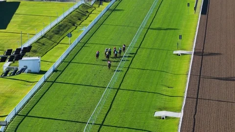 Aerial View of Horse Race at Turf Track ... | Stock Video | Pond5