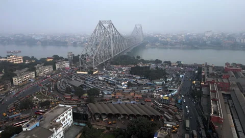 Aerial View of Howrah Bridge and Railway... | Stock Video | Pond5