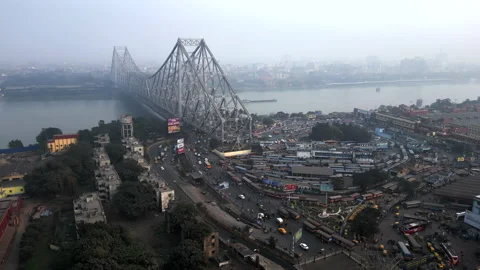 Aerial View of the Howrah Bridge on a Sm... | Stock Video | Pond5